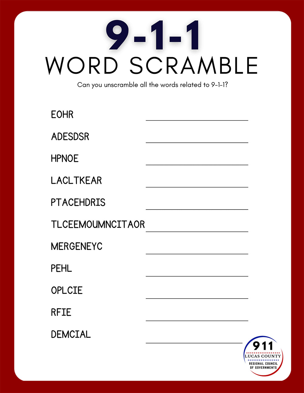 Kids Corner - Lucas County 911 | Regional Council of Governments